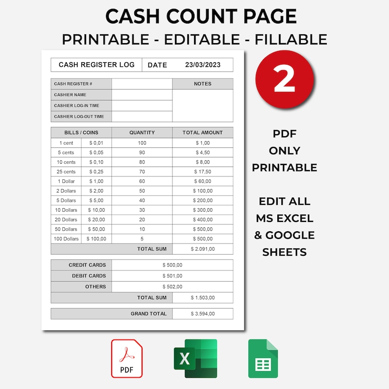 Cash Breakdown. Count Sheet. PDF Cash Breakdown Slip. Cash Withdrawal ...