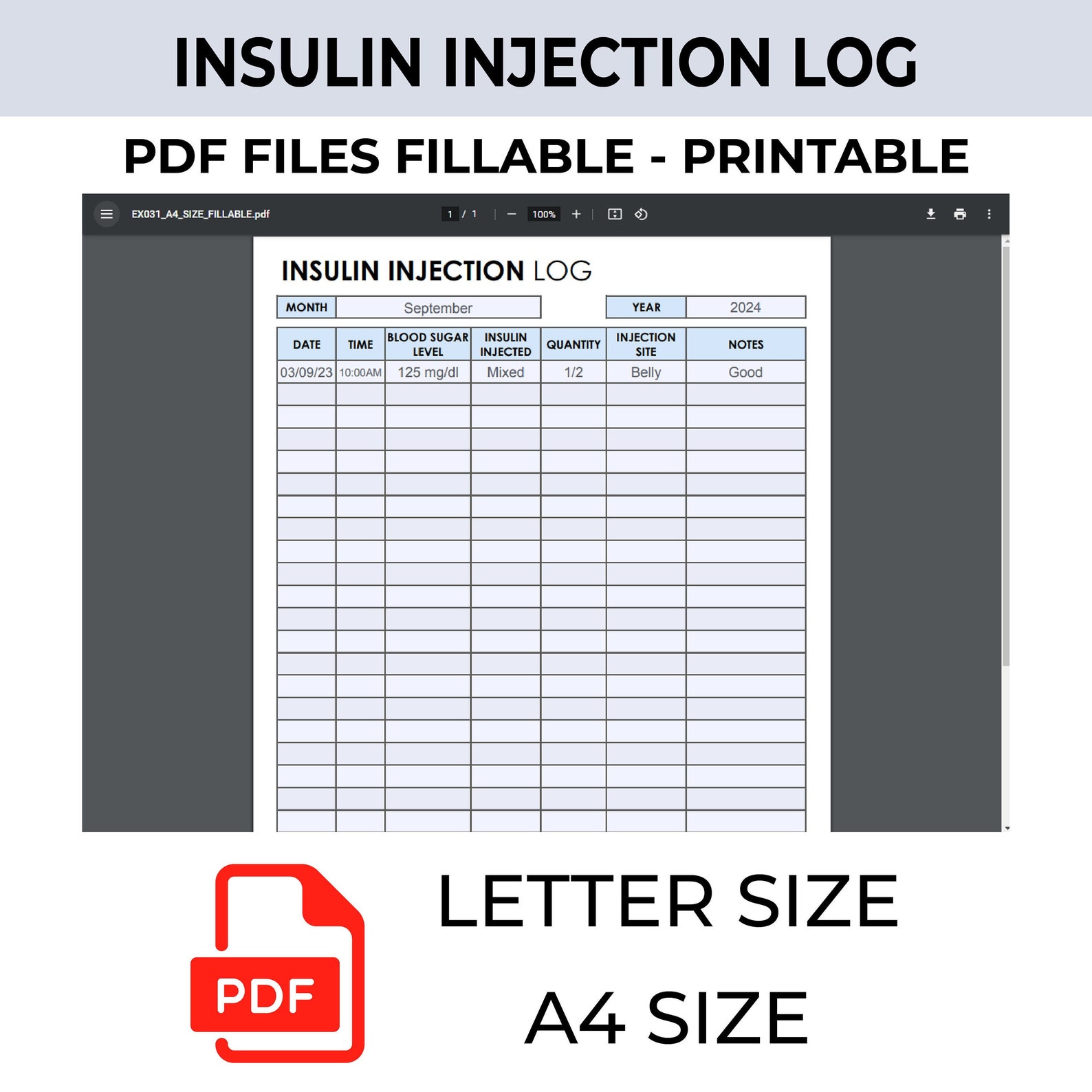 Insulin Dose Tracker. Glucose Injection Log. Diabetes Injection Tracker ...