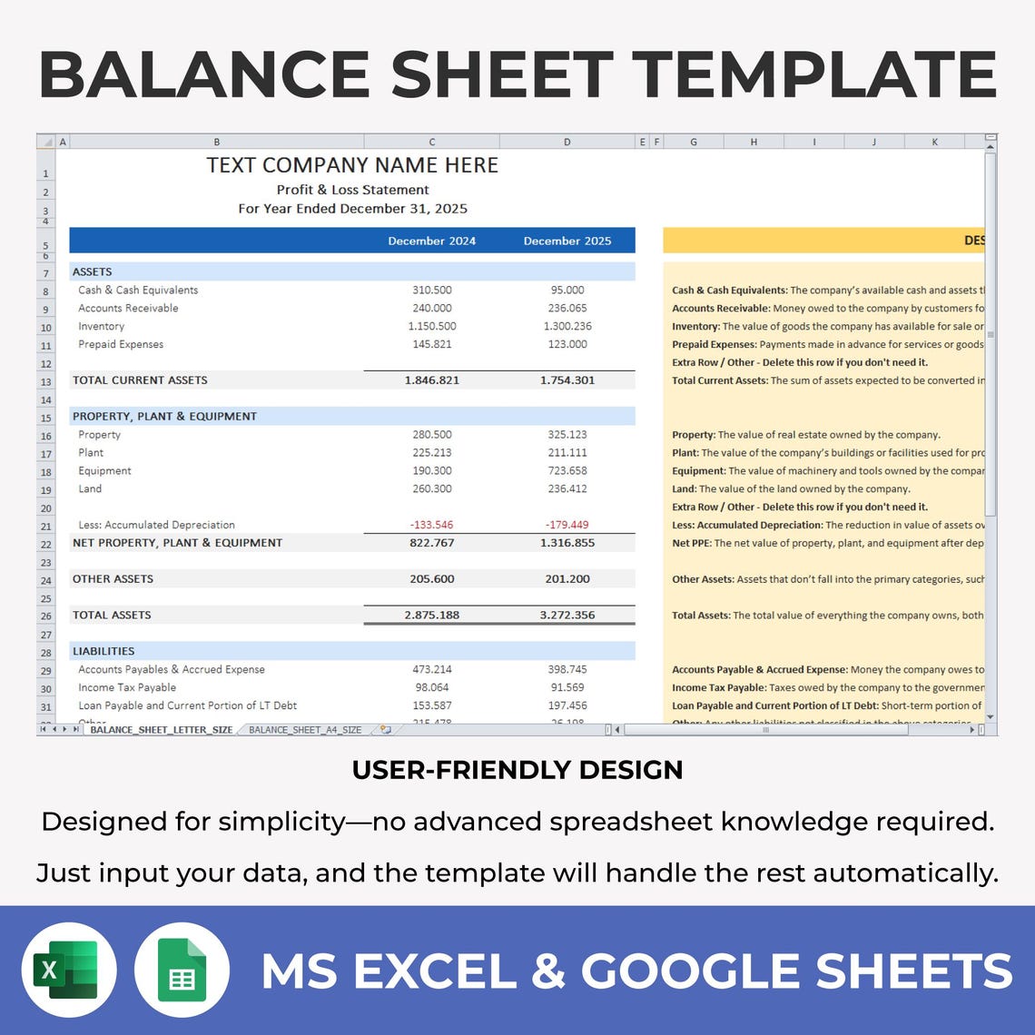 Balance Sheet Editable & Printable, Balance Sheet Template, Balance ...