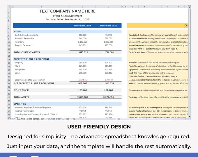 Balance Sheet | Statement of Financial Position | Excel Template ...