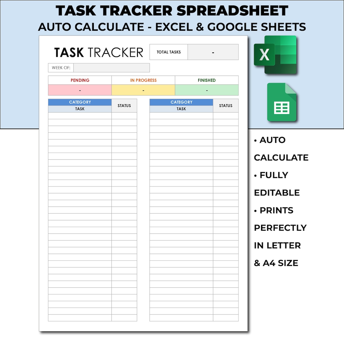 Task Checklist Tracker Spreadsheet Template. Work Tracker in Excel ...