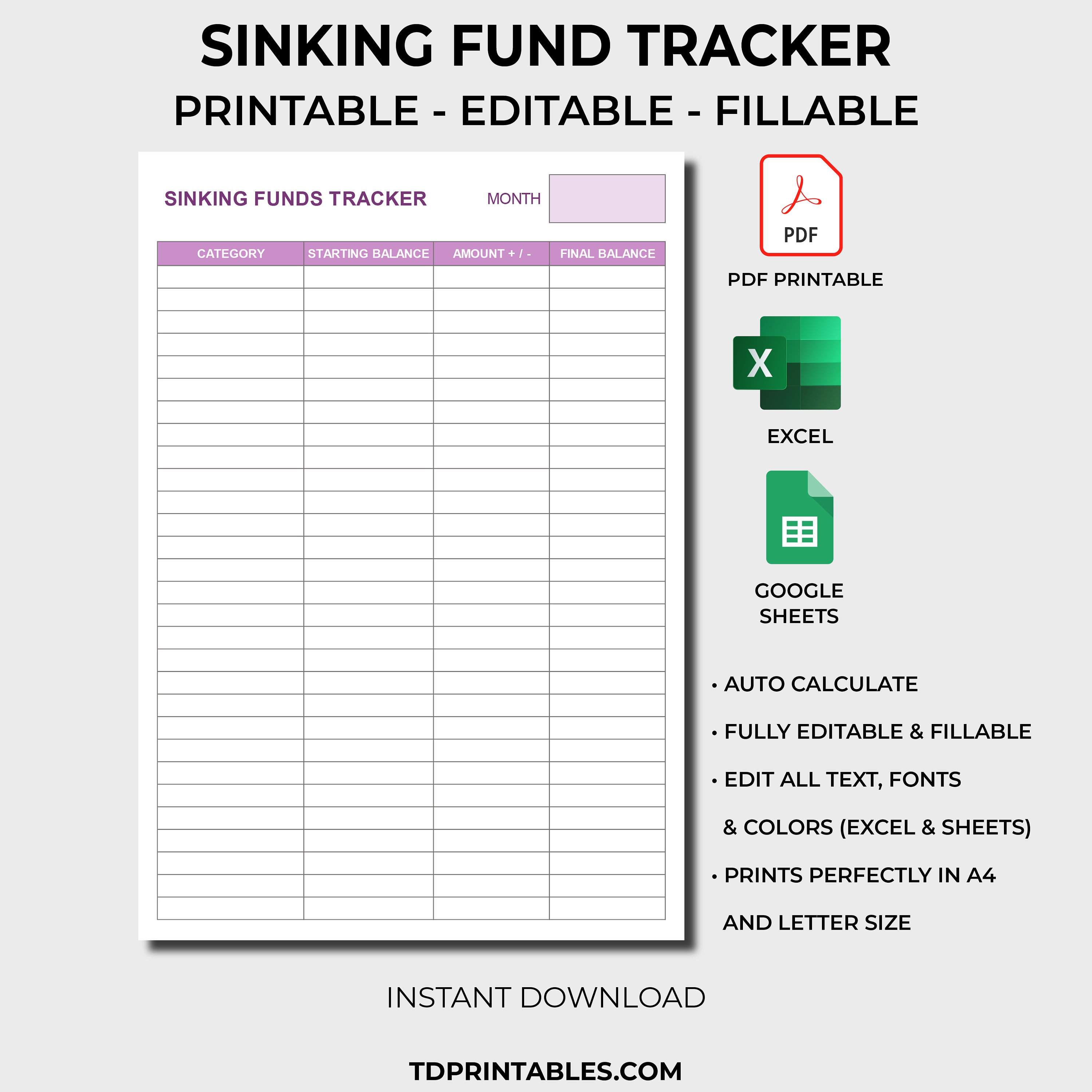 Sinking Fund Tracker Printable, Sinking Funds Template, PDF Printable ...