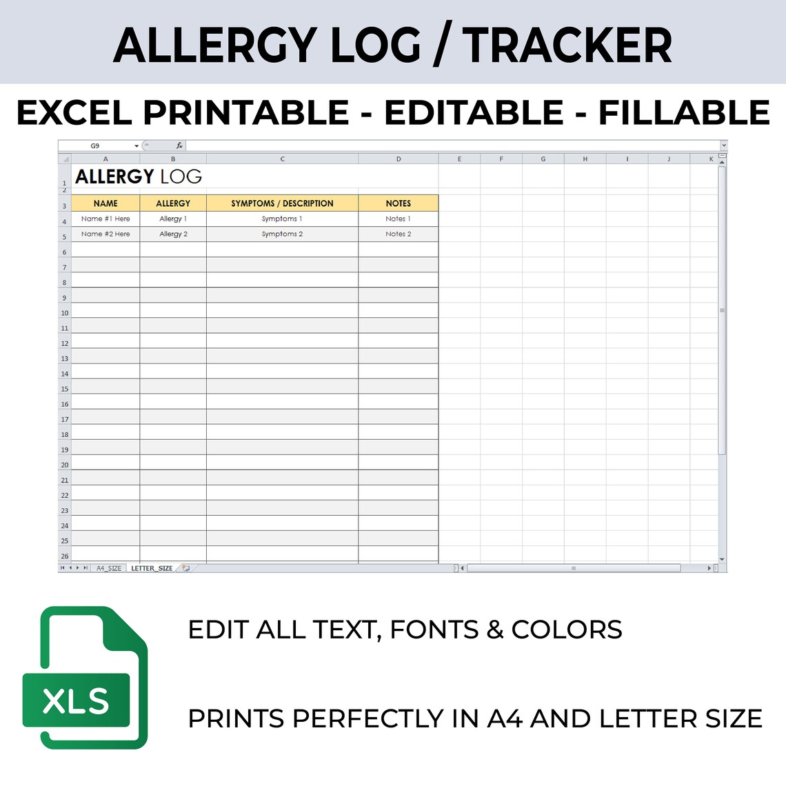 Printable Allergy Log, Allergy Tracker, Allergy Diary, Allergy Logbook, Symptom Tracker, Allergy ...