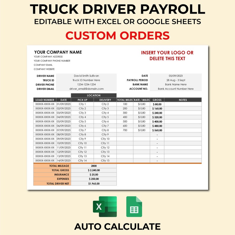 Truck Driver Pay Roll. Truck Driver Earning Statement Template. Pay ...