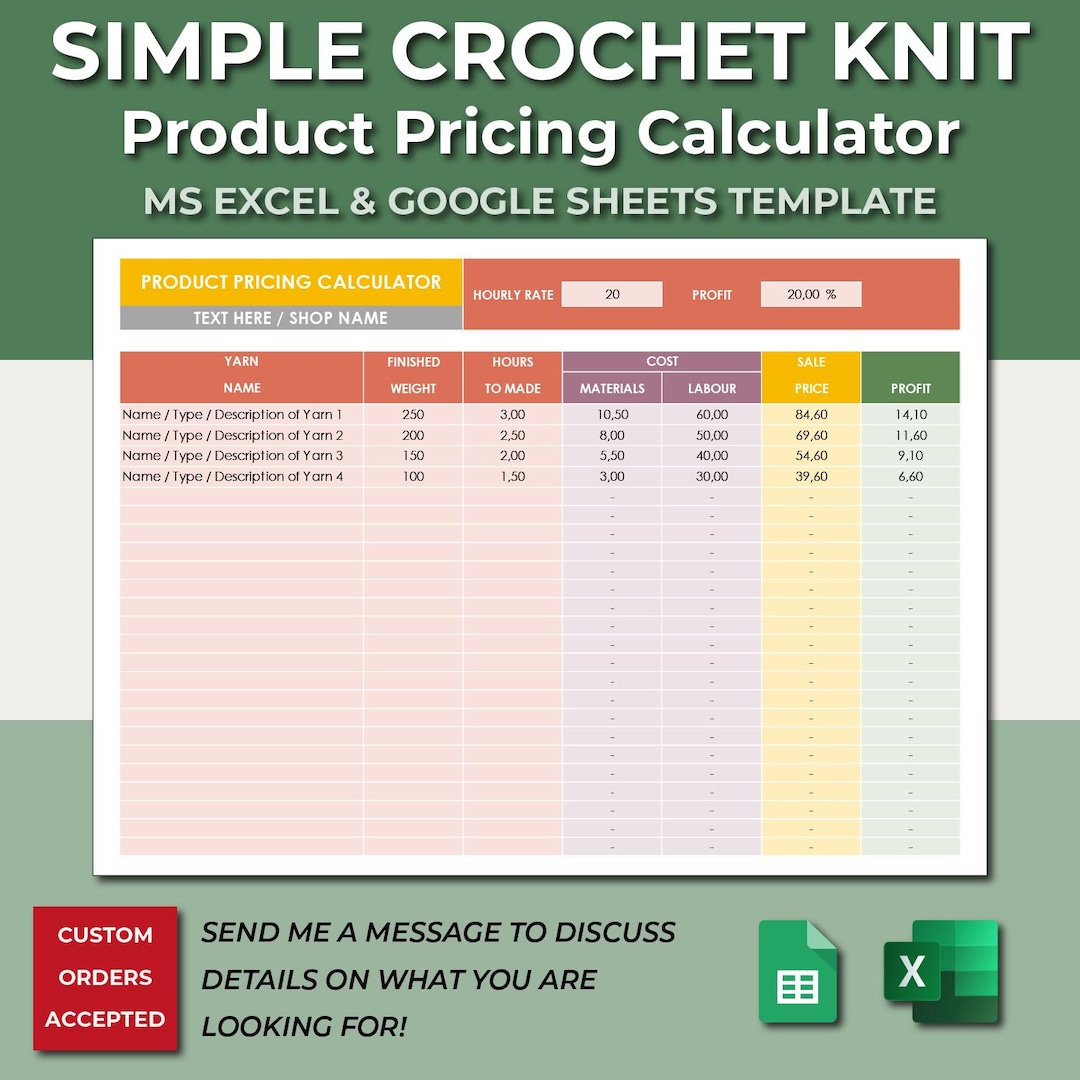 Crochet Spreadsheet Template for Knitter and Crocheters. Crochet Craft ...