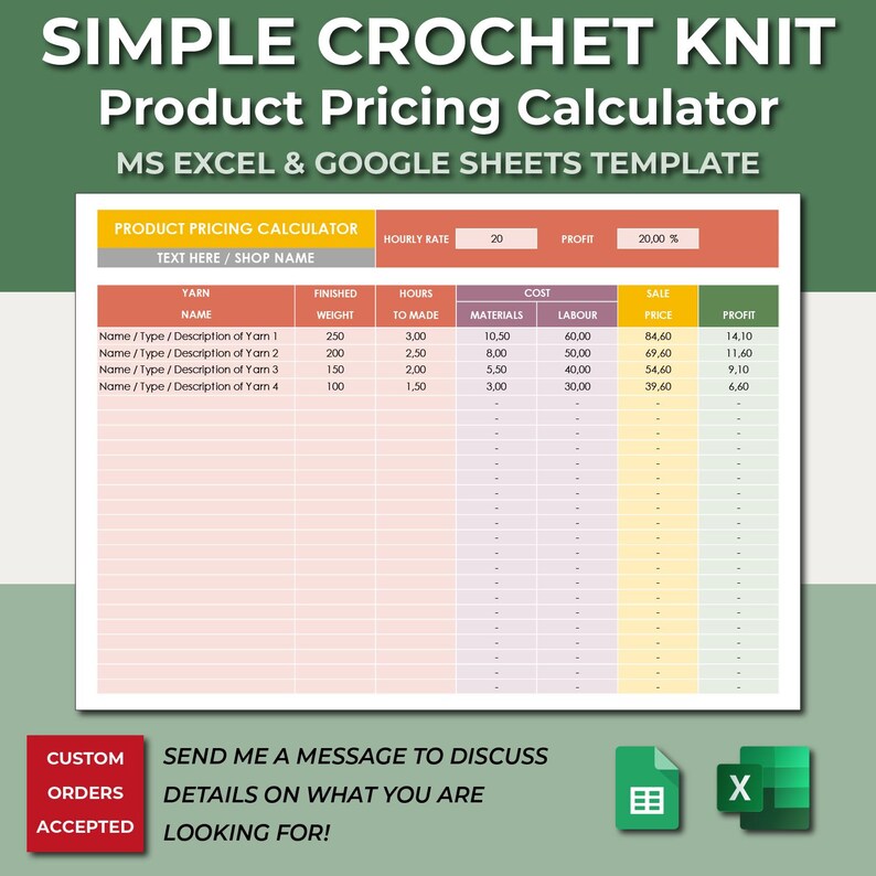 Crochet Spreadsheet Template for Knitter and Crocheters. Crochet Craft ...