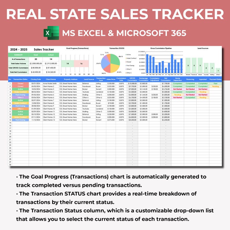 Real Estate Sales Tracker, Realtor Sales Tracker, Transaction ...
