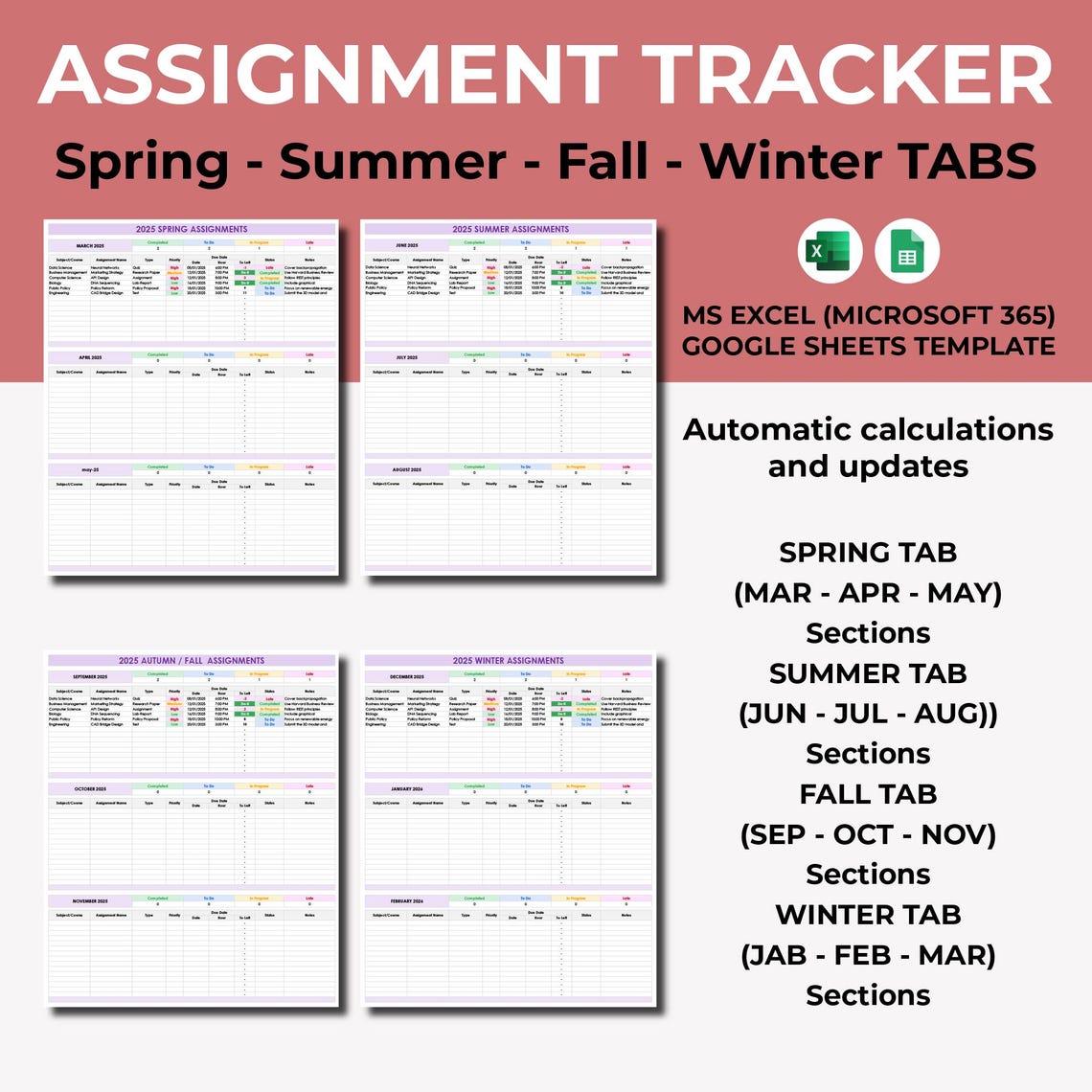 Google Sheets Study Tracker Template, Excel Student Assignment Tracker ...