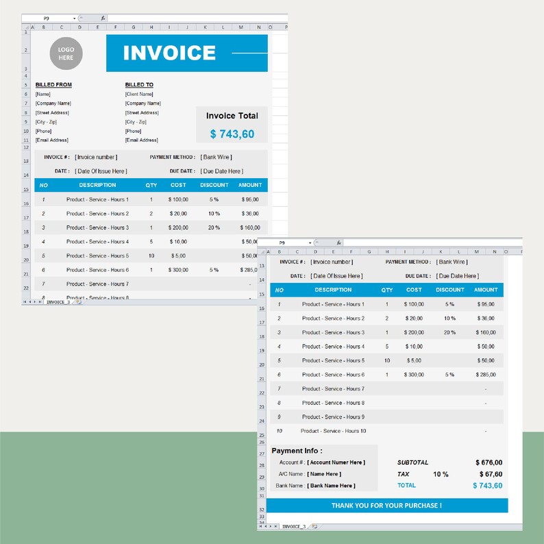Excel Invoice Template. Excel Invoice Spreadsheet. Excel Invoice Sheet ...