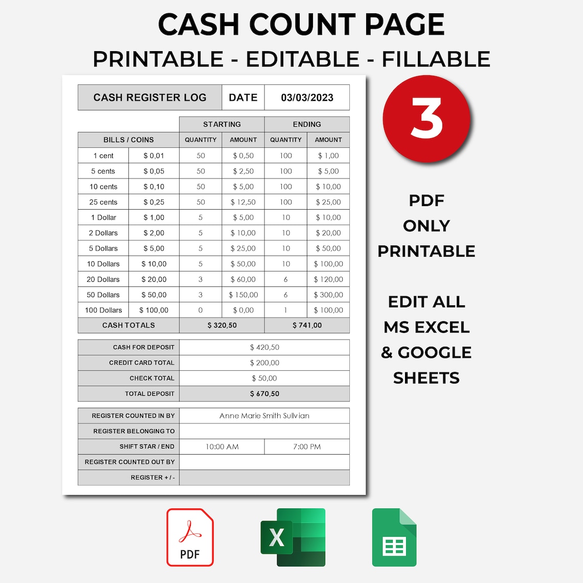 Cash Breakdown. Count Sheet. PDF Cash Breakdown Slip. Cash Withdrawal ...