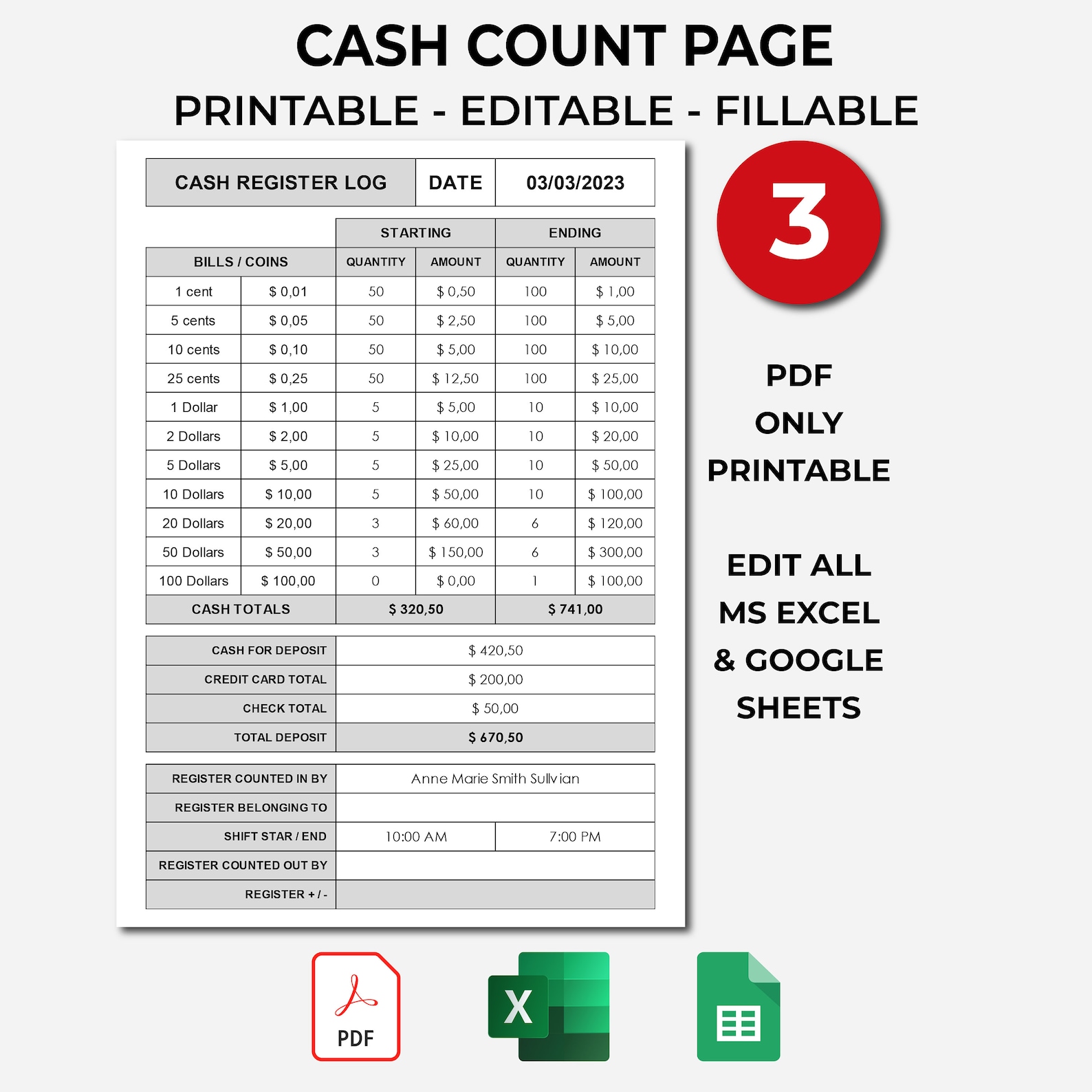 Cash Breakdown. Count Sheet. PDF Cash Breakdown Slip. Cash Withdrawal ...