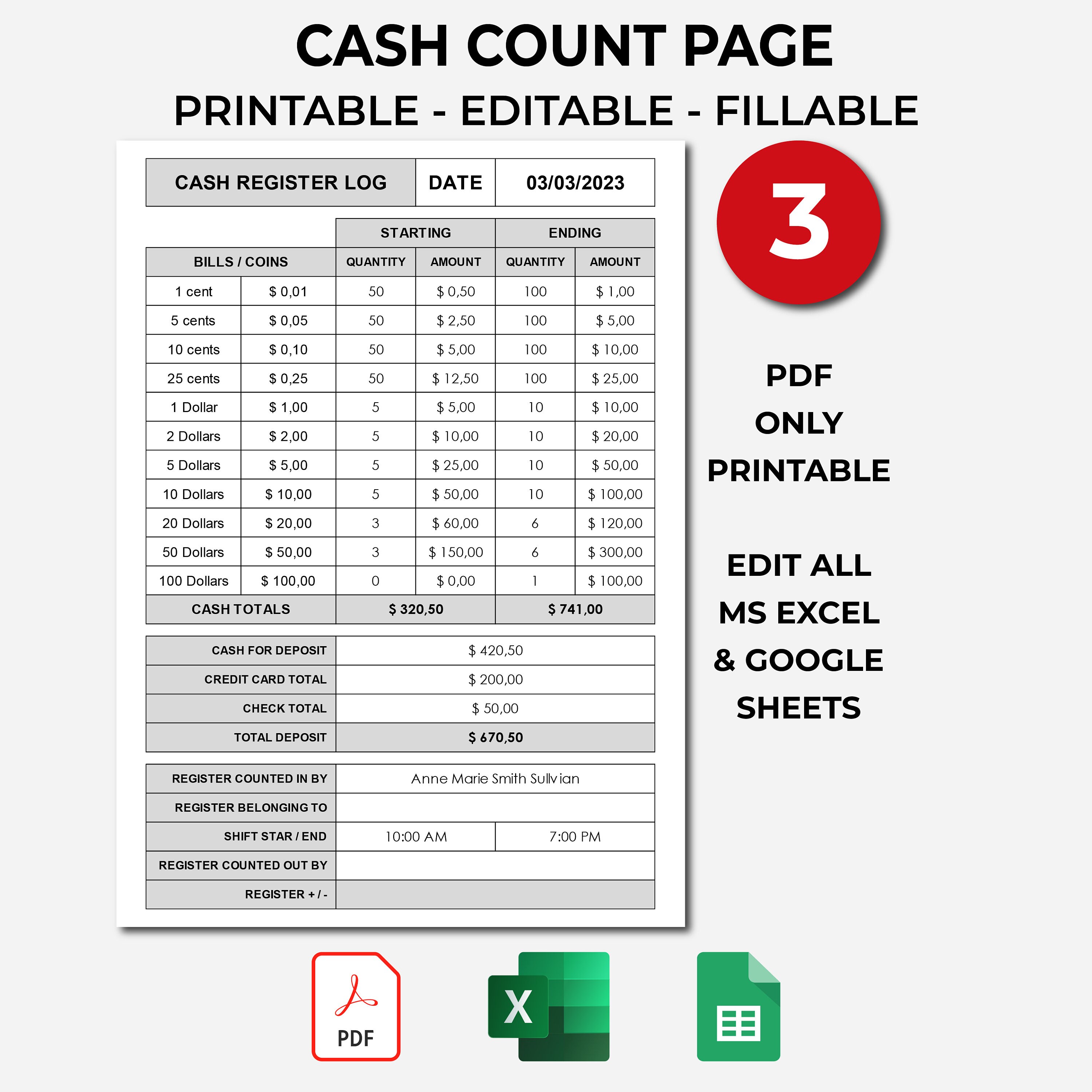 Cash Breakdown. Count Sheet. PDF Cash Breakdown Slip. Cash Withdrawal ...