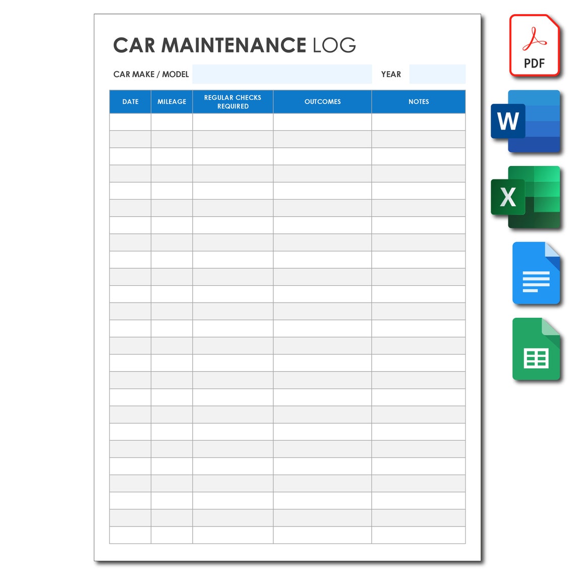 Car Maintenance Log. Auto Maintenance Tracker. Vehicle Care Log. Auto ...
