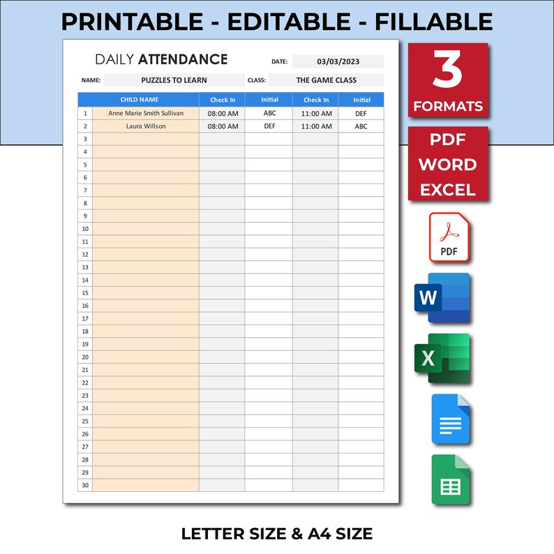 Attendance Log, Attendance Sheet, Attendance Record, Attendance Chart ...