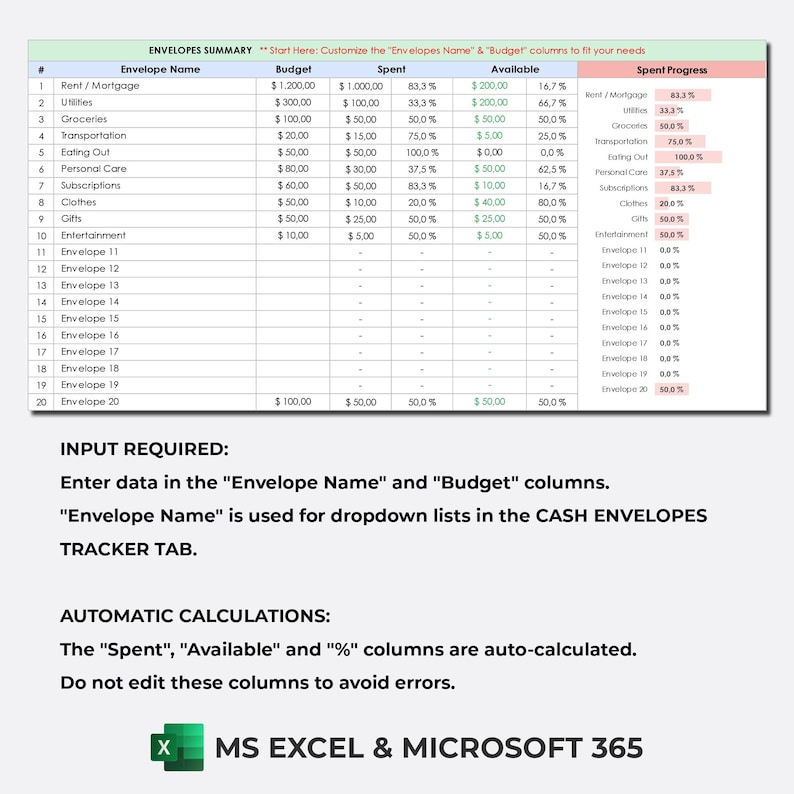 Excel 365 Budget | Financial Planner Budget Spreadsheet | Excel Cash ...
