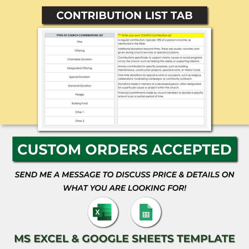 Church Monthly Offering & Contribution Spreadsheet Template. Church ...