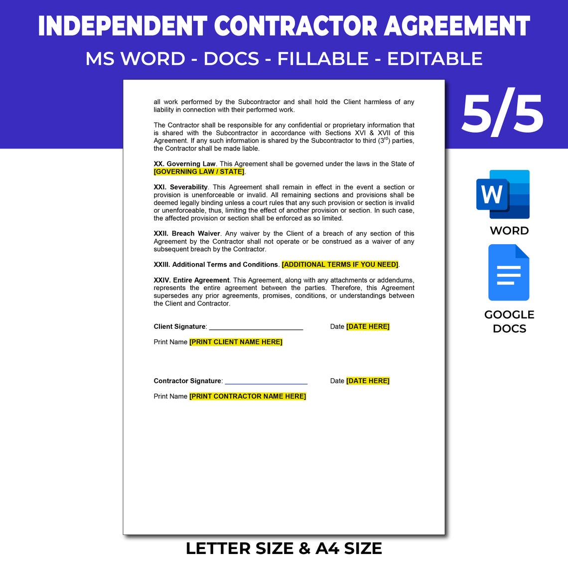 Contractor Agreement Template, Self-employed Contractor Contract ...