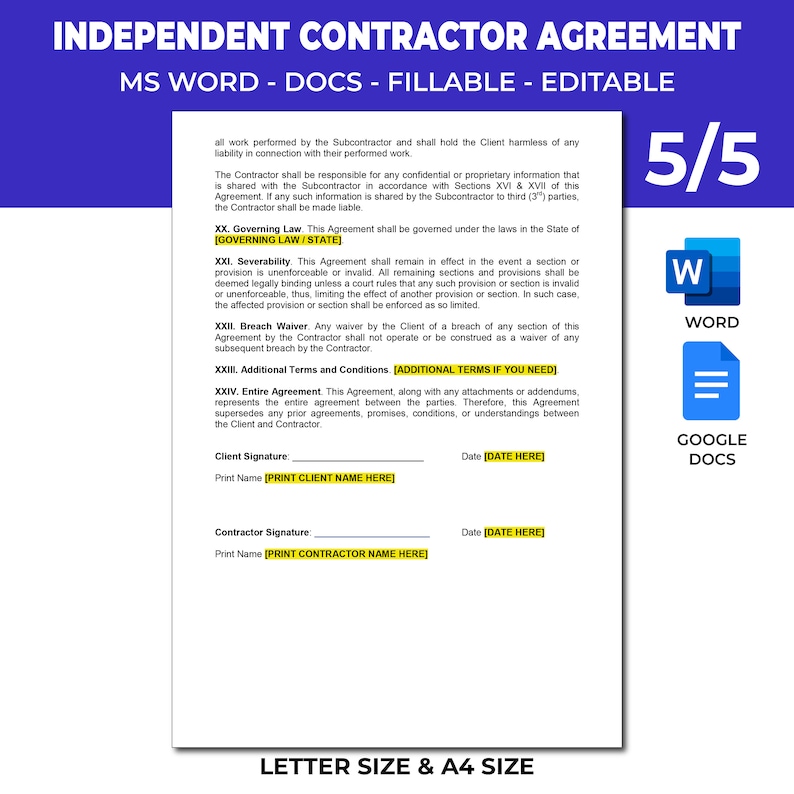 Contractor Agreement Template, Self-employed Contractor Contract ...