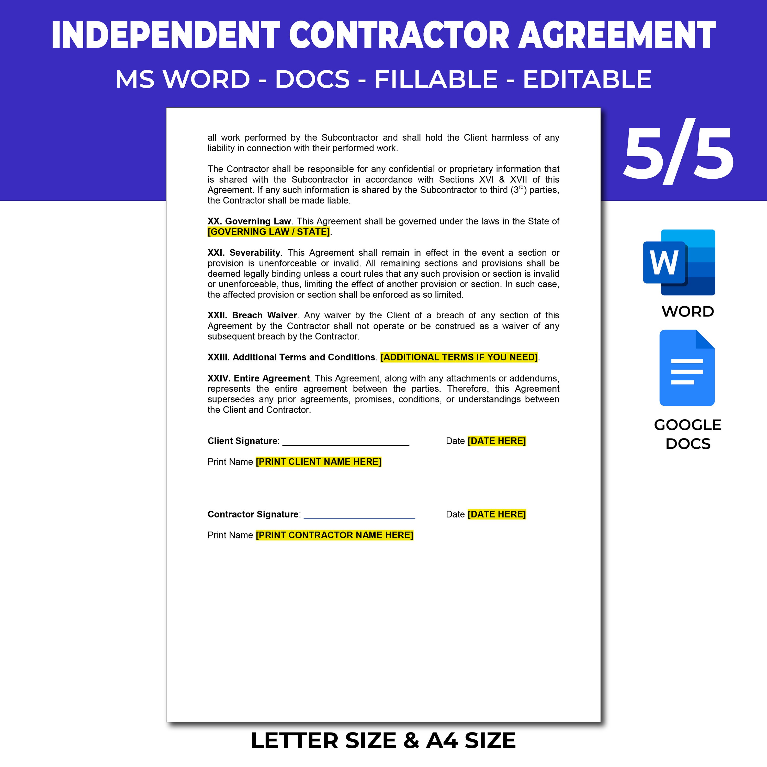 Contractor Agreement Template, Self-employed Contractor Contract ...