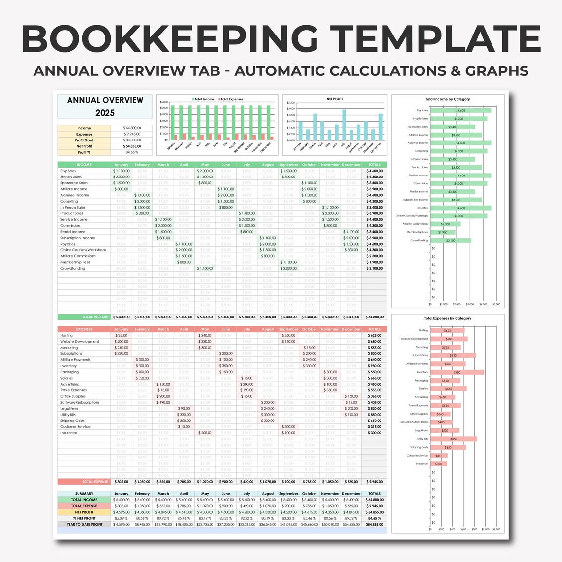 Small Business Bookkeeping Template, Business Bookkeeping Spreadsheet ...