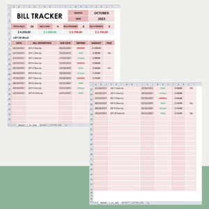 Excel Bill Tracker Template. Excel Spreadsheet Bill Management. Excel ...