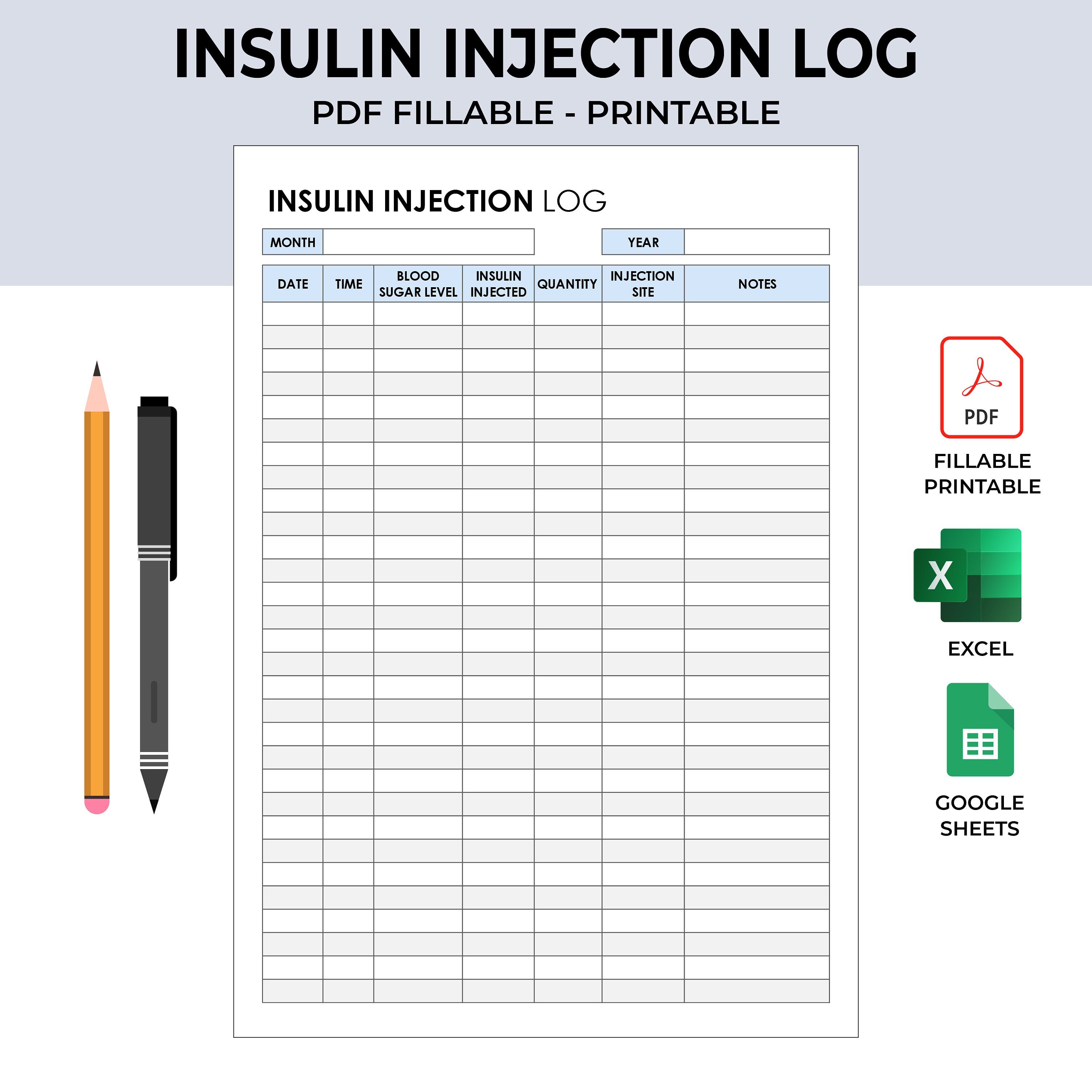 Blood Sugar Injection Log. Diabetes Medication Log. Insulin Therapy ...