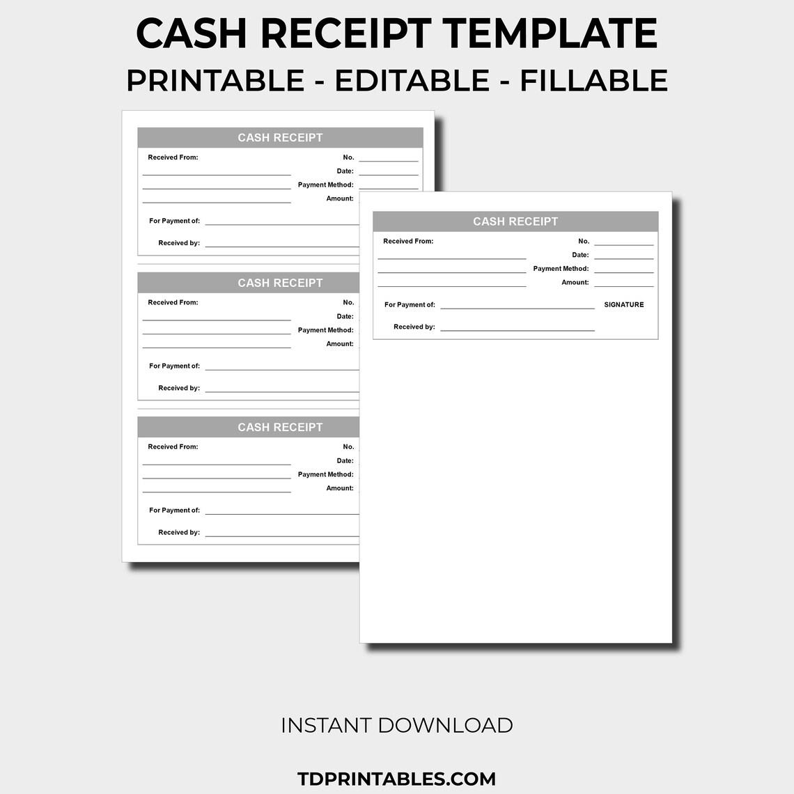 Cash Receipt Template, Receipt Template, EXCEL Template, PDF Receipt ...