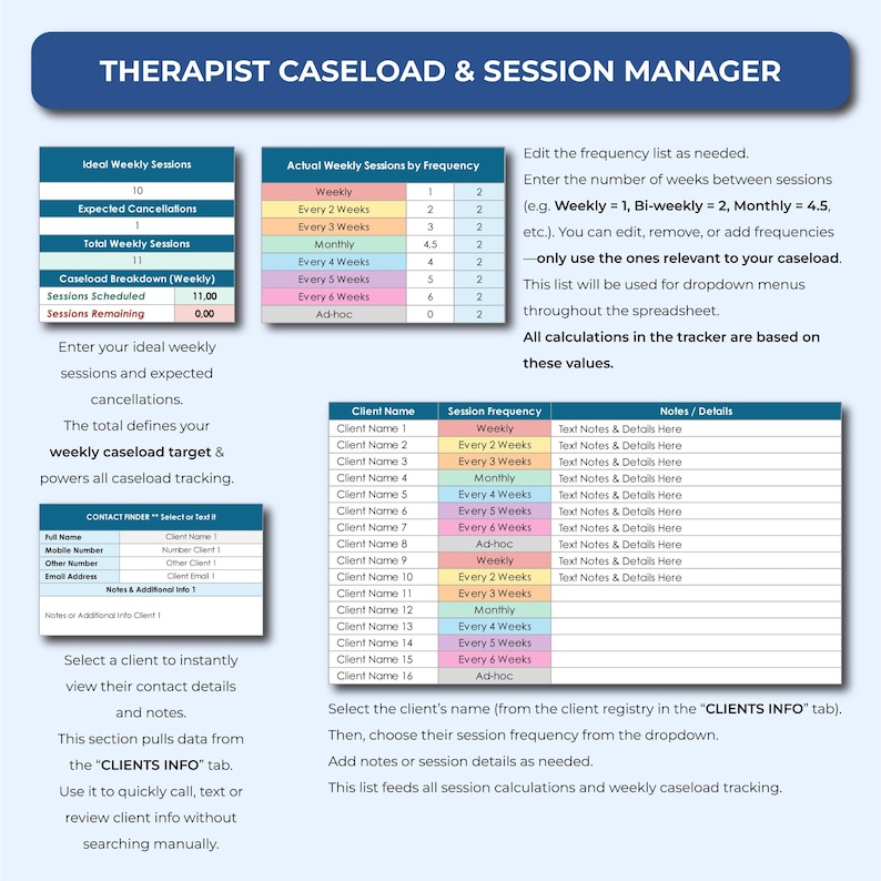 Excel Therapist Caseload Tracker Template, Therapy Client Tracker ...