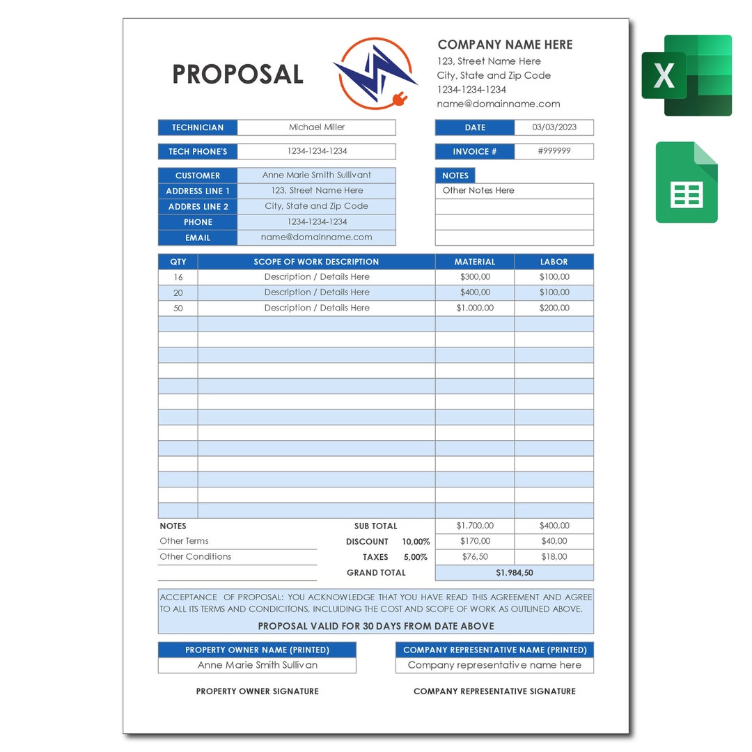 Electrical Estimate Proposal Template in Excel. Electrical Contractor ...
