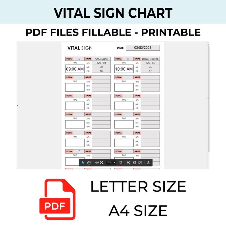 Editable Printable Vital Sign Chart, Vital Sign Log,vital Sign Tracker ...