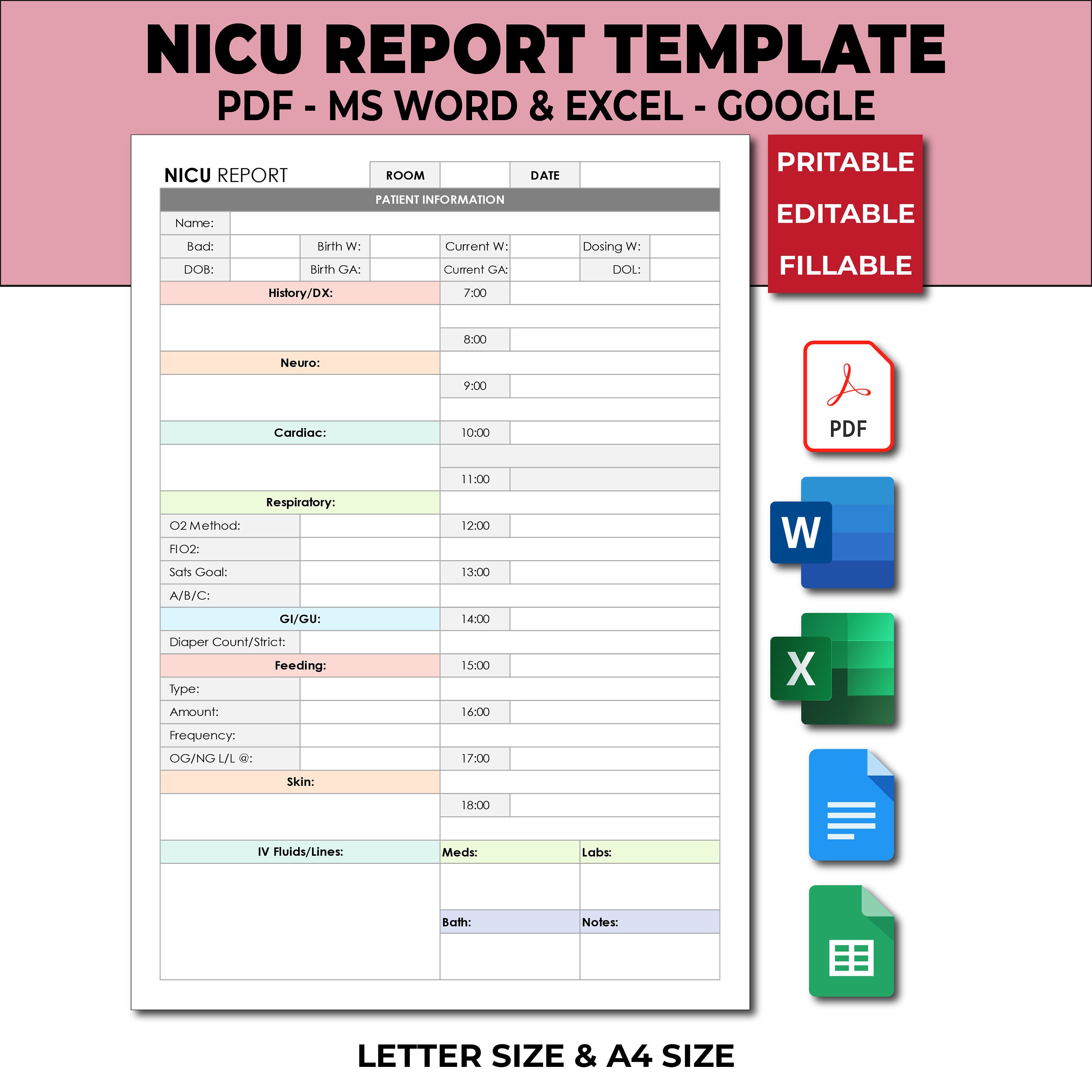 Nicu Report Sheet, Nicu Patient Report, Nicu Brain Sheet, Neonatal ...
