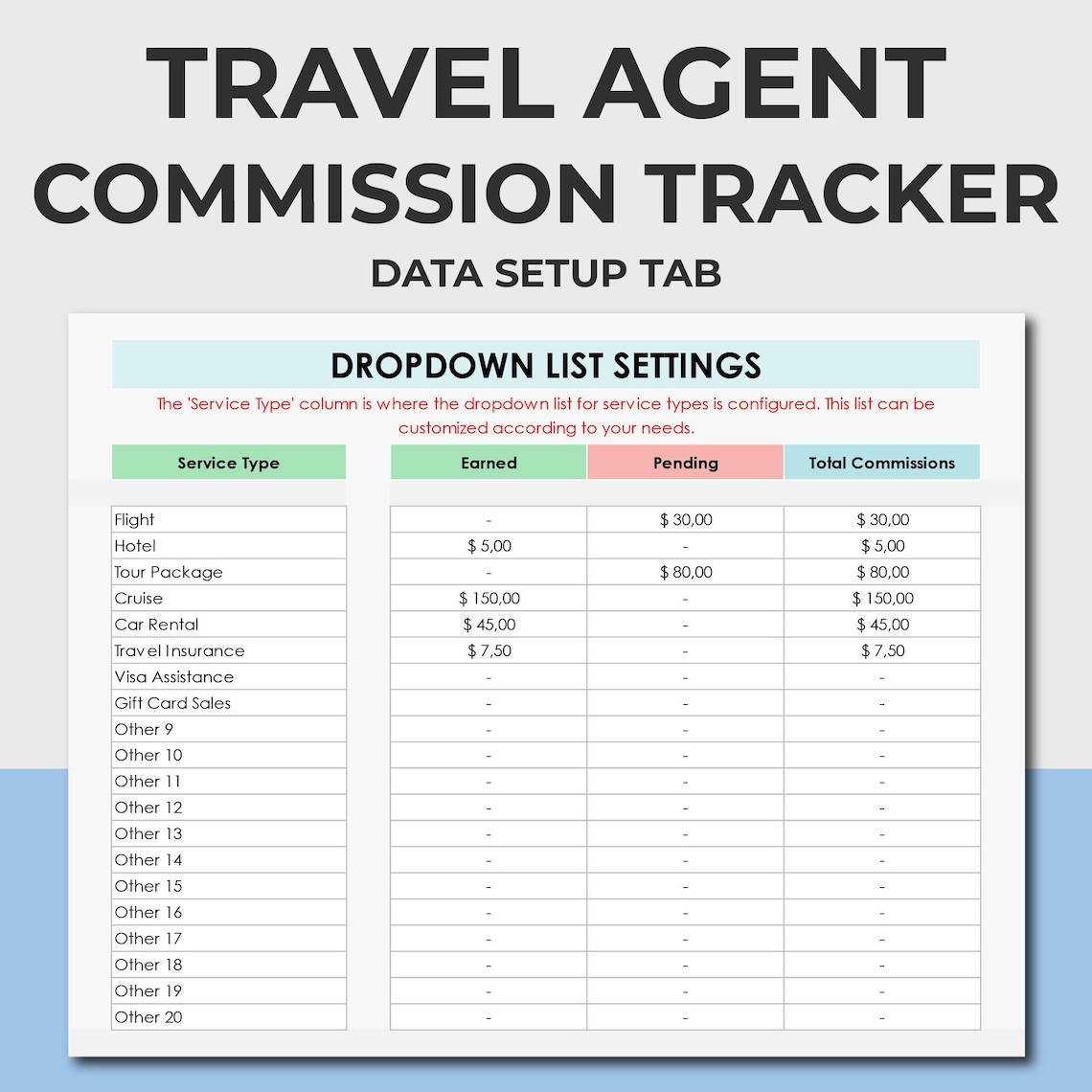 Travel Agent Commission Tracking Spreadsheet Template | Excel 365 ...