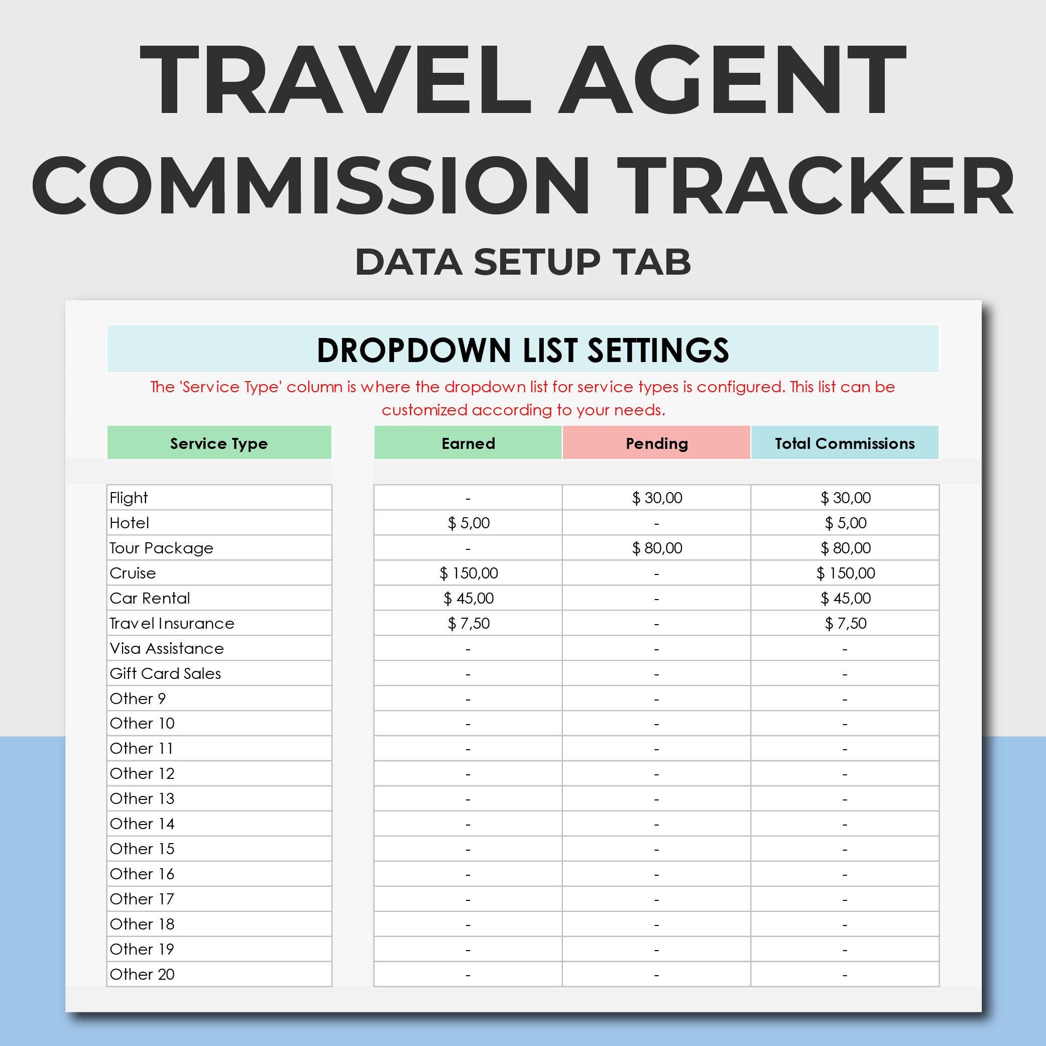 Travel Agent Commission Tracking Spreadsheet Template | Excel 365 ...