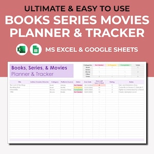 Books Series & Movies Planner Tracker Spredsheet Template, Excel Google ...