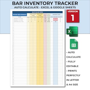 Bar & Restaurant Inventory Sheet: Beer, Liquor, Wine, Alcohol, Other ...