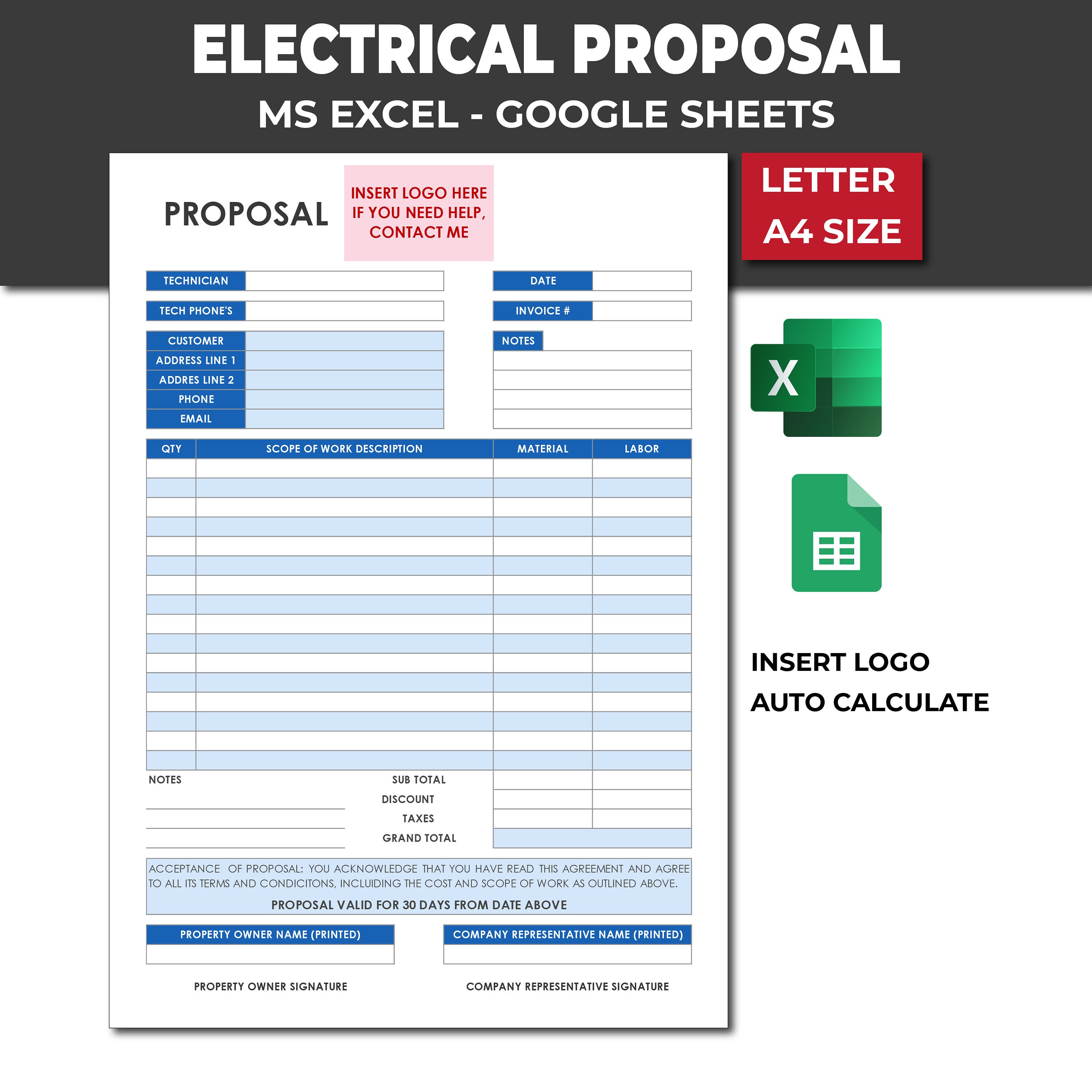 Electrical Estimate Proposal Template in Excel. Electrical Contractor ...