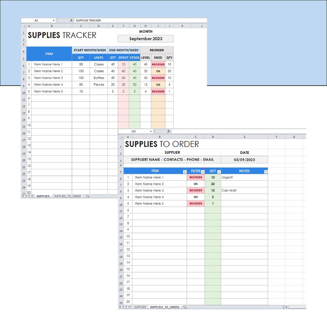 Supplies & Inventory Tracking Spreadsheet Template. Stock Tracking ...