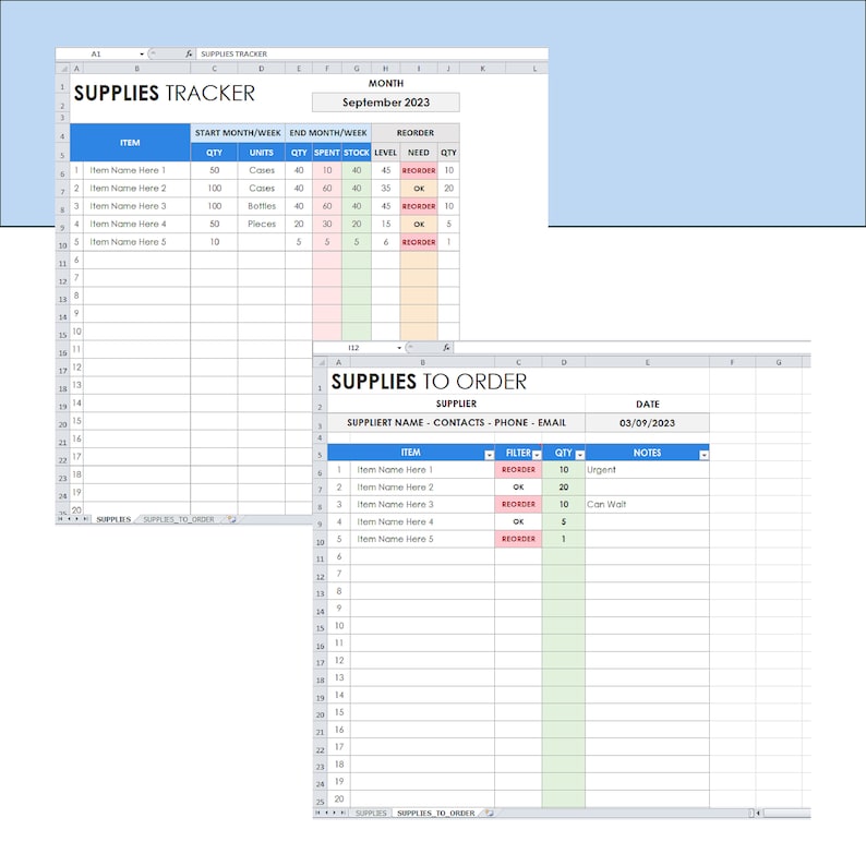 Supplies & Inventory Tracking Spreadsheet Template. Stock Tracking ...