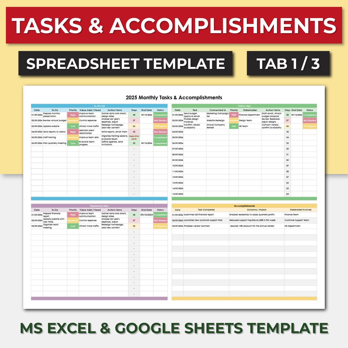 Accomplishment Tracker. Excel & Google Sheets Template Download ...