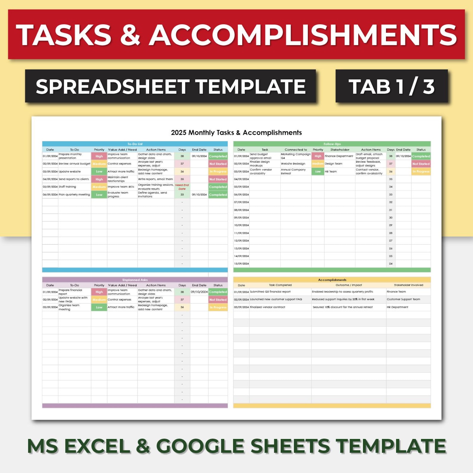 Accomplishment Tracker. Excel & Google Sheets Template Download ...
