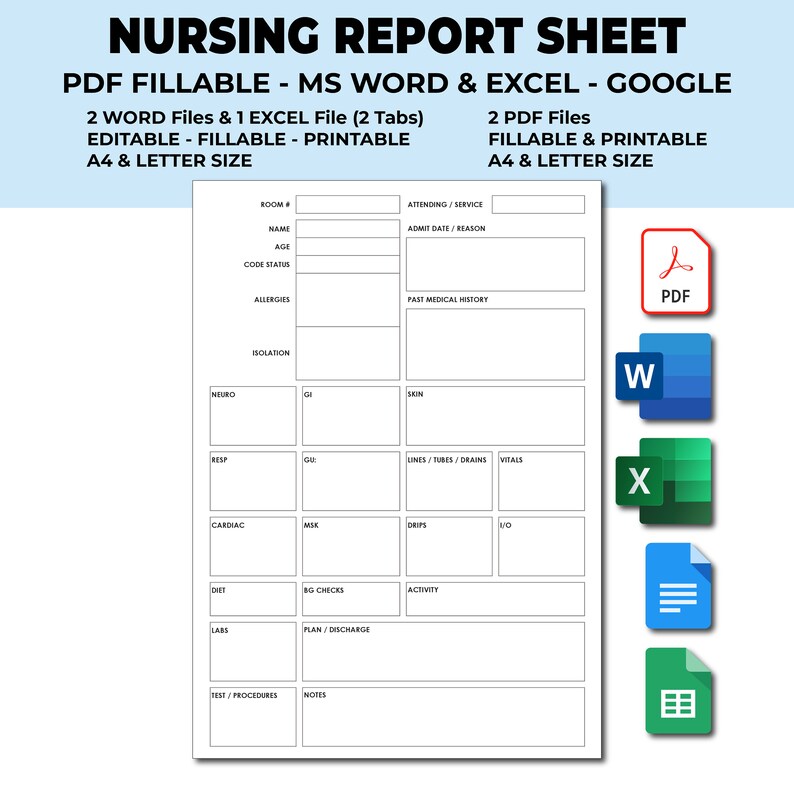 Nursing Report Sheet. Nurse Brain Sheet. RN Report Handoff. Nurse ...