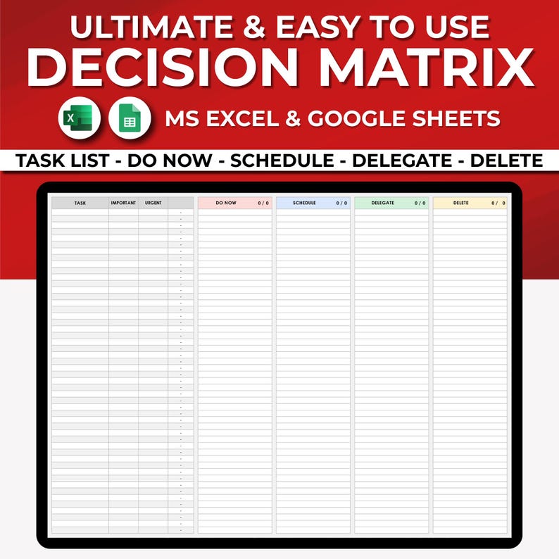 Decision Matrix Spreadsheet Template. Task Priority Tracker Sheets. Decision Matrix Excel ...