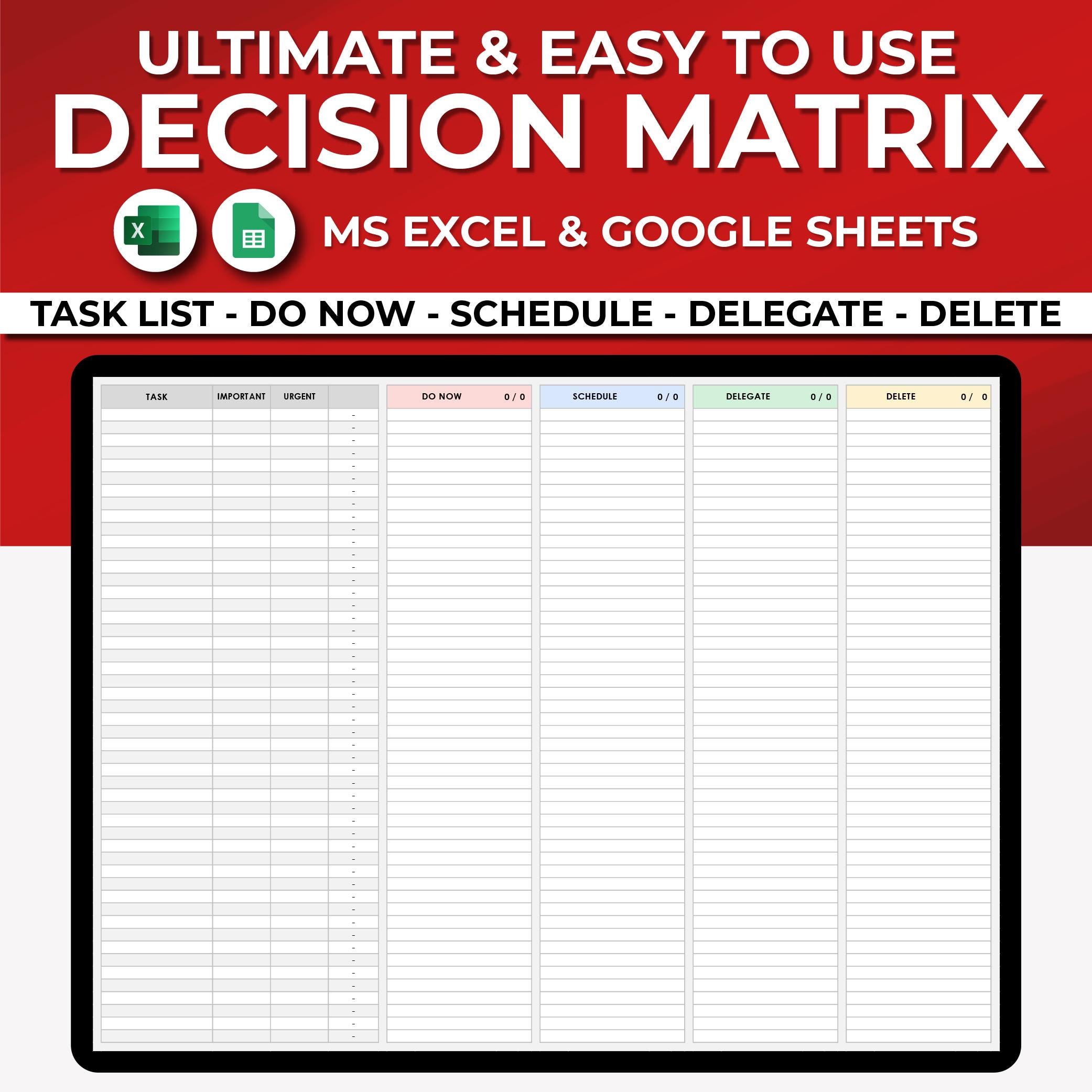 Decision Matrix Spreadsheet Template. Task Priority Tracker Sheets ...