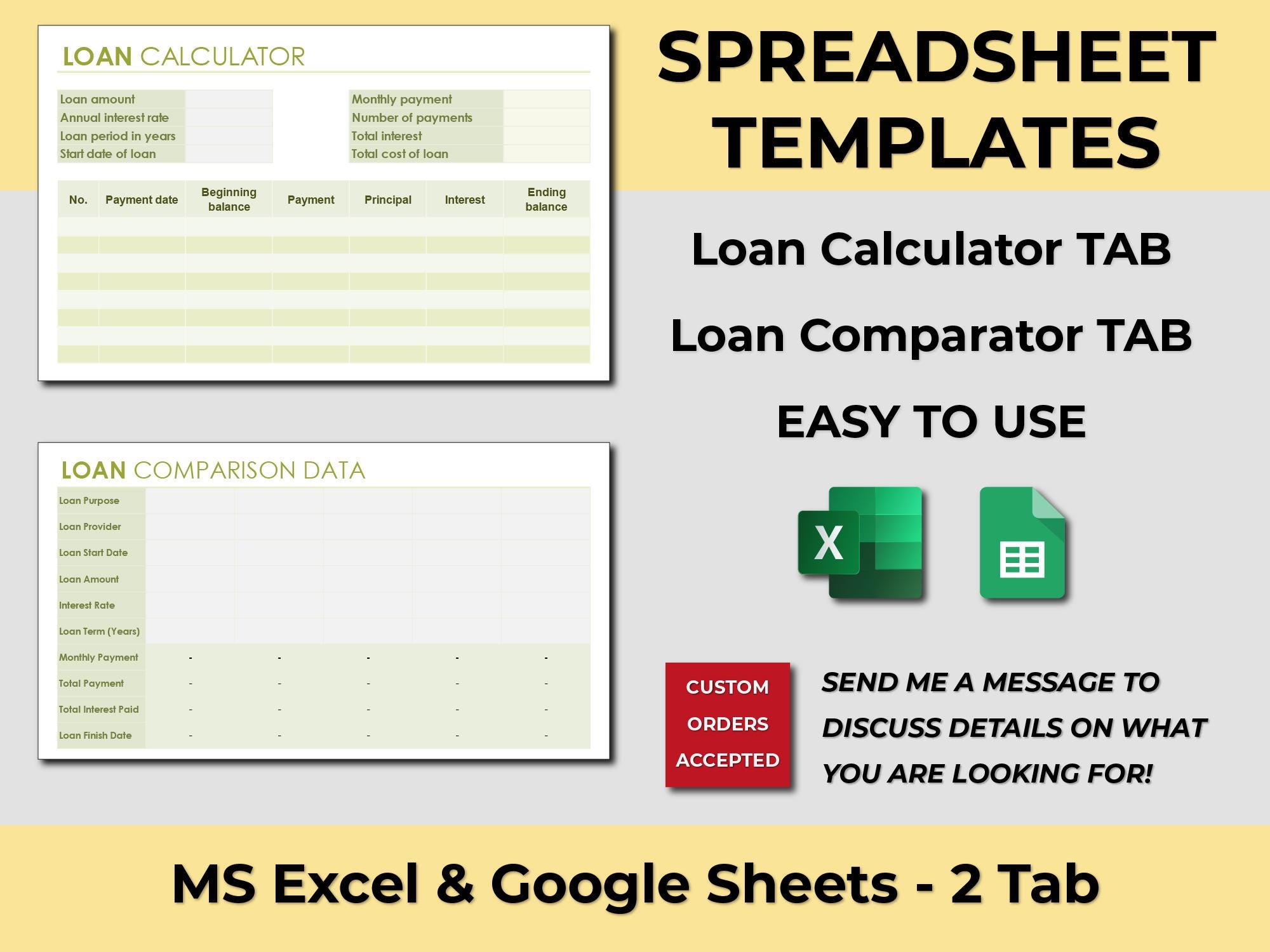 Simple Loan Amortization Table. Excel & Google Sheets. Debt Payoff ...