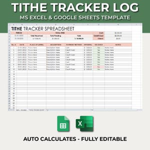 Tithe Tracker Spreadsheet Template. Excel & Google Sheets. Tithes ...