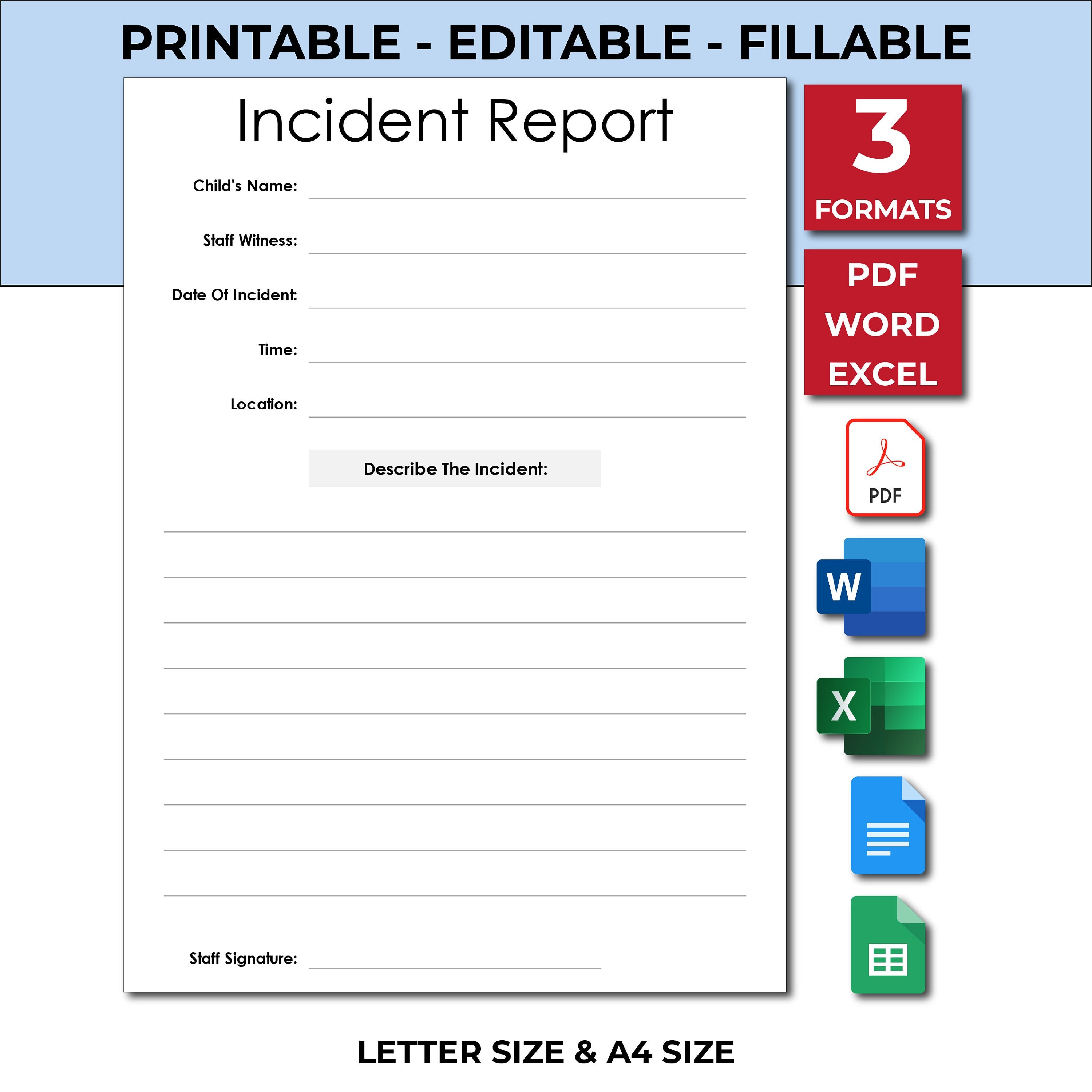 Incident Report Template Printable. Childcare Program Report. Incident ...