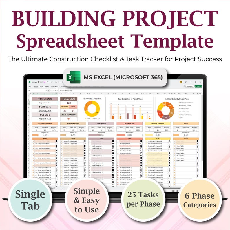 Building Project Tracker Spreadsheet | Contractor Planning Template ...