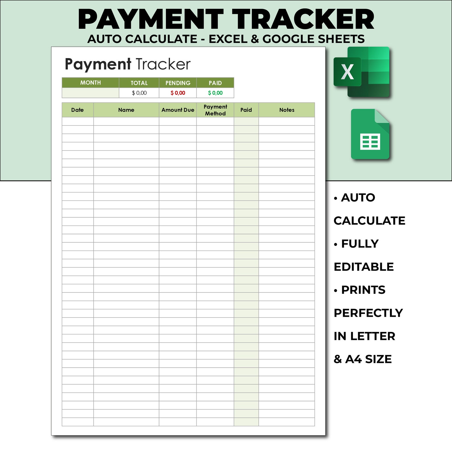 Payment Tracker Spreadsheet Template. Printable Client Payment History ...