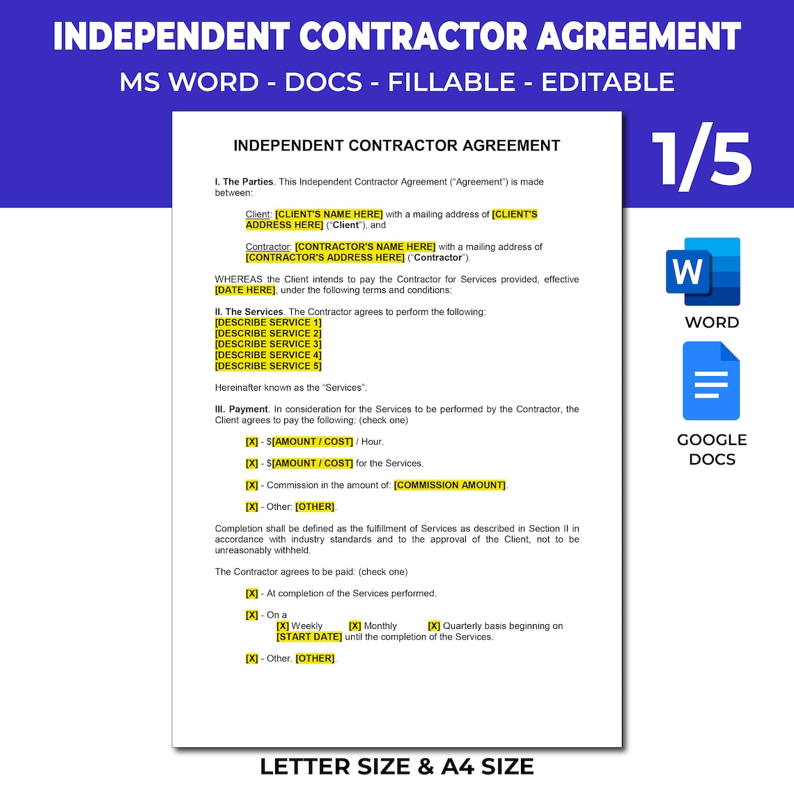 Contractor Agreement Template, Self-employed Contractor Contract ...