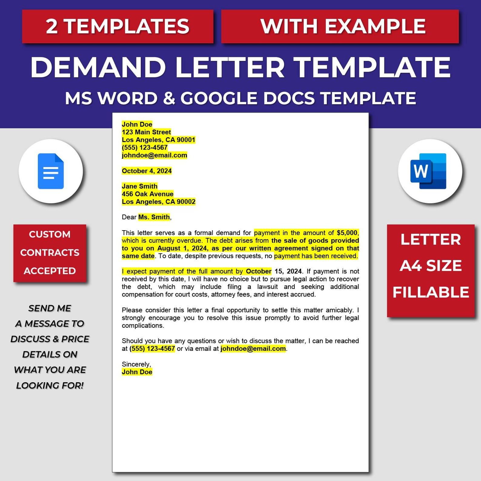 Professional Demand Letter Template for Debt Recovery. Customizable ...